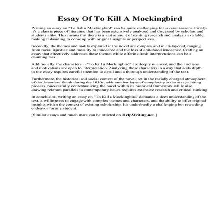 Essay Of To Kill A Mockingbird. ️ Topic sentence for to kill a ...