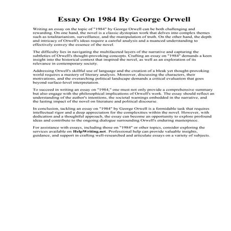 Essay On 1984 By George Orwell. 1984 George Orwell Essay English ...