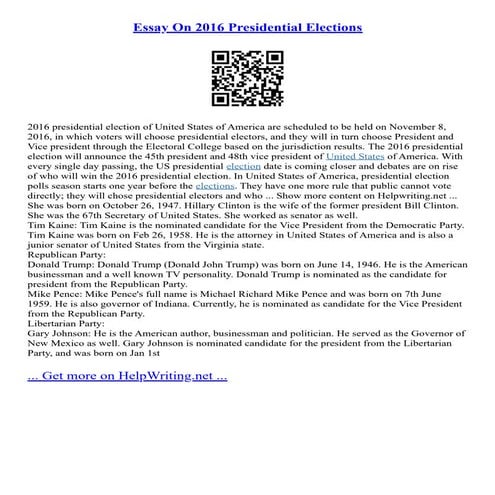 Essay On 2016 Presidential Elections | PDF