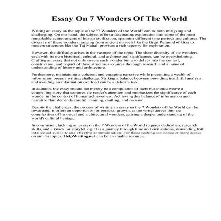 Essay On 7 Wonders Of The World. Daymar College | PDF