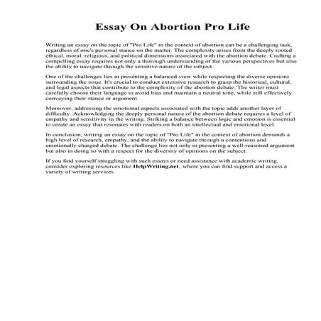 Essay On Abortion Pro Life. Ohio Valley University | PDF