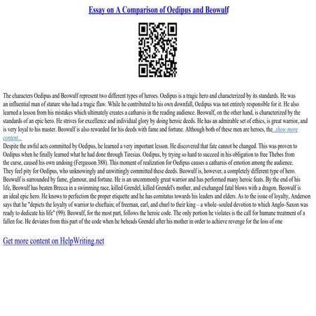 Essay On A Comparison Of Oedipus And Beowulf
