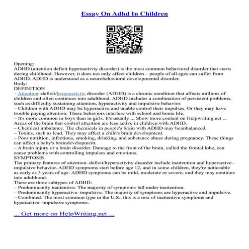 Essay On Adhd In Children | PDF