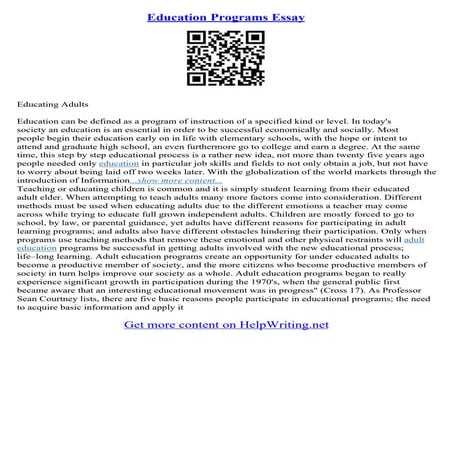 Essay On Adult Education | PDF
