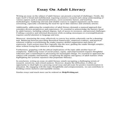 Essay On Adult Literacy. Franklin Pierce University | PDF
