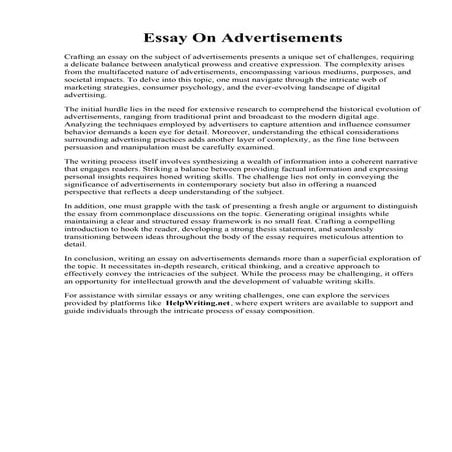 Essay On Advertisements. How To Write. Importance of Advertising Essay ...