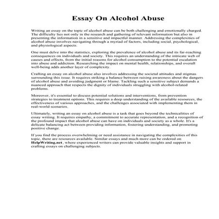 Cause And Effect Essay On Alcoholism | PDF