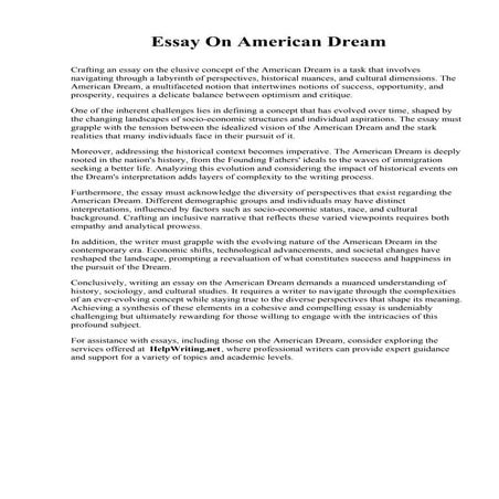 Essay On American Dream. Austin Peay State University | PDF