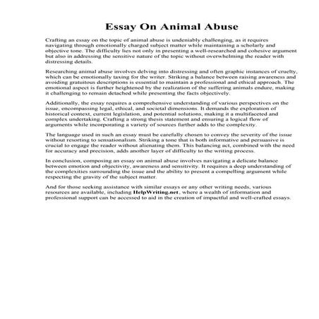 Essay On Animal Abuse. Animal Abuse - Argumentative essay by Researcher TpT | PDF
