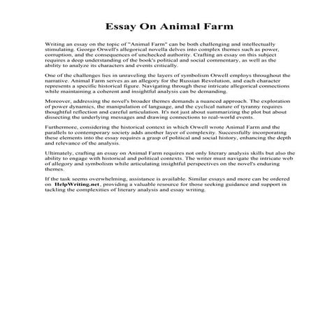 Animal Farm Essay Questions. West Valley College | PDF