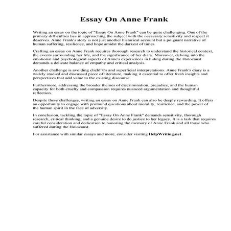Anne Frank Essay Questions. University of Pittsburgh | PDF
