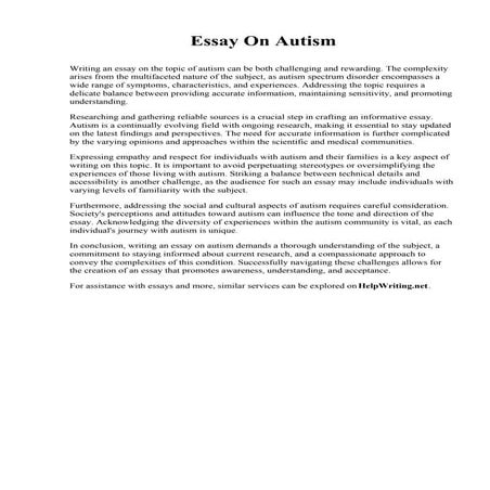 Essay On Autism. Medical Learning Center Inc. | PDF
