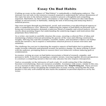 Essay On Bad Habits. ️ How to break a bad habit essay. HOW TO BREAK A ...