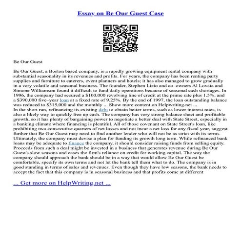 Essay On Be Our Guest Case | PDF