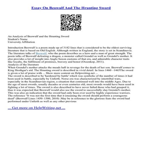 Essay On Beowulf And The Hrunting Sword | PDF