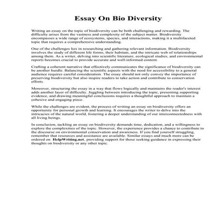 Essay On Bio Diversity. Santa Rosa Junior College | PDF