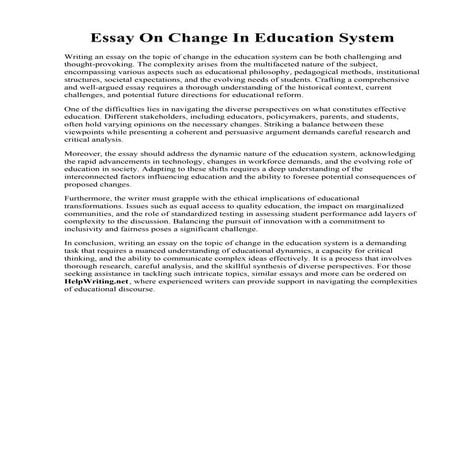Essay On Change In Education System. Essay on importance of education to national development ...