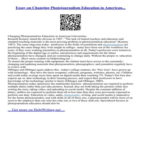 Essay On Changing Photojournalism Education In American... | PDF