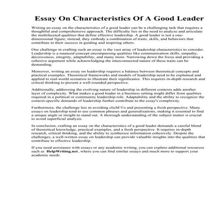 Essay On Characteristics Of A Good Leader | PDF