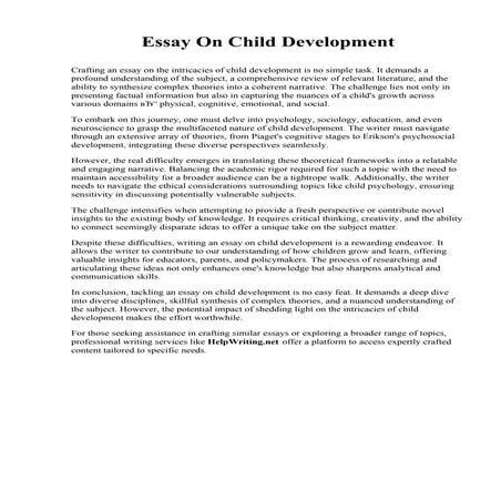 Essay On Child Development. Rock Valley College | PDF