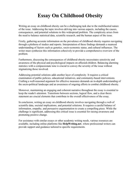 Childhood Obesity Essay Sample. Asher College | PDF