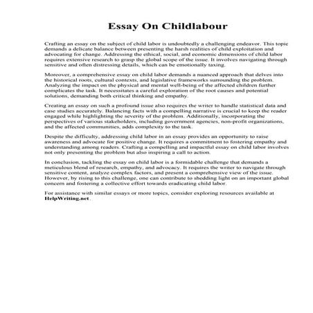 Essay On Childlabour. City College of San Francisco | PDF