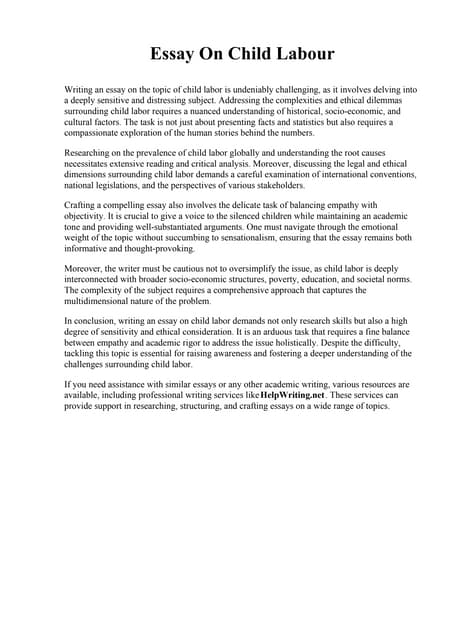 Essays About Child Labour | PDF