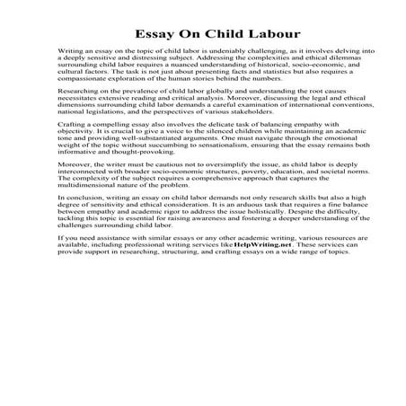Essay On Child Labour.pdfEssay On Child Labour. ESSAY ON CHILD LABOUR ...