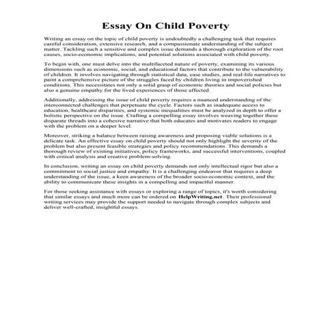 Essay On Child Poverty. Children of Poverty in the U.S. - Free Essay ...