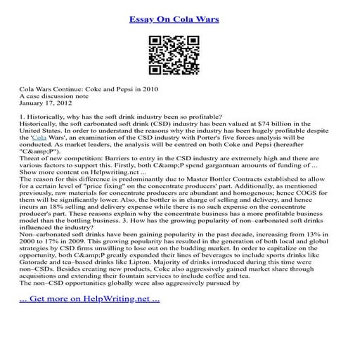 Essay On Cola Wars | PDF