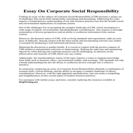 Essay On Corporate Social Responsibility | PDF | Hotel Properties ...