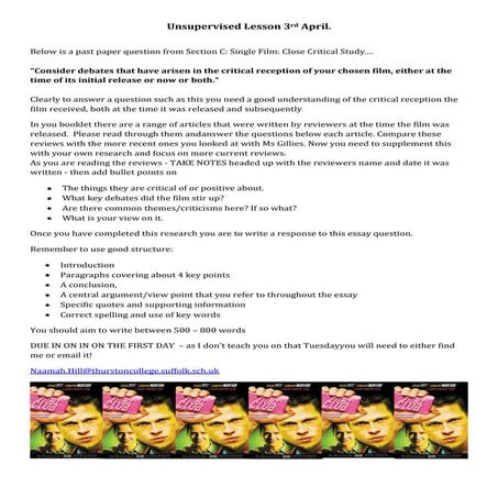 Essay on critical reception | DOCX