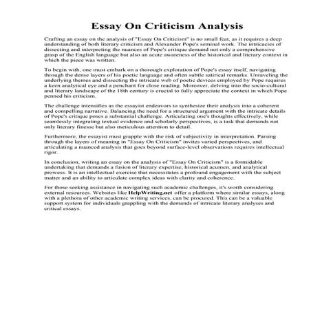 Essay On Criticism Analysis | PDF
