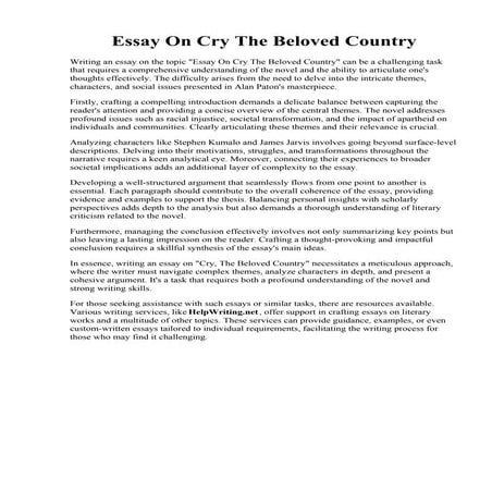Essay On Cry The Beloved Country. Cry the Beloved Country Introduction ...