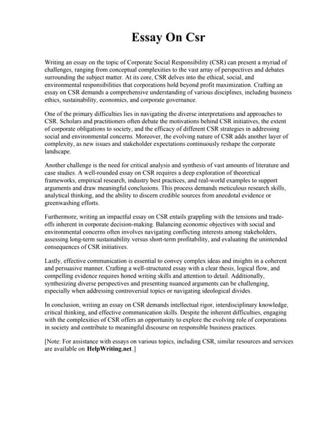 Csr abstract | DOCX | Business | Business and Finance