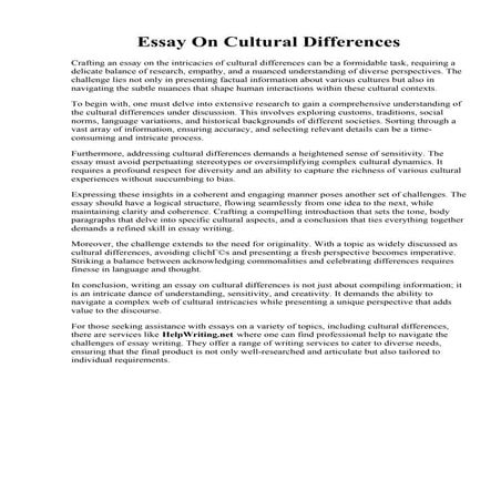 Essay On Cultural Differences. Cultural appreciation essay. Importance ...