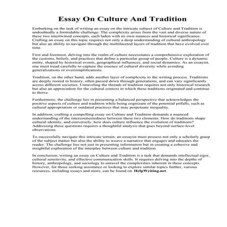 Essay On Culture And Tradition. School essay on indian culture | PDF