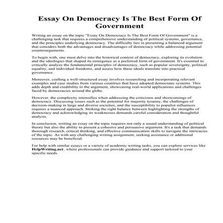 Essay On Democracy Is The Best Form Of Government | PDF