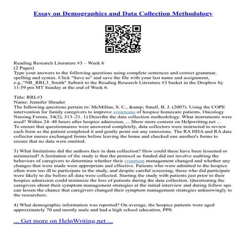 Essay On Demographics And Data Collection Methodology | PDF | Eldercare ...