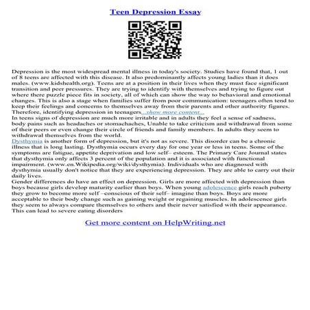 Essay On Depression | PDF | Mental Health | Diseases and Conditions