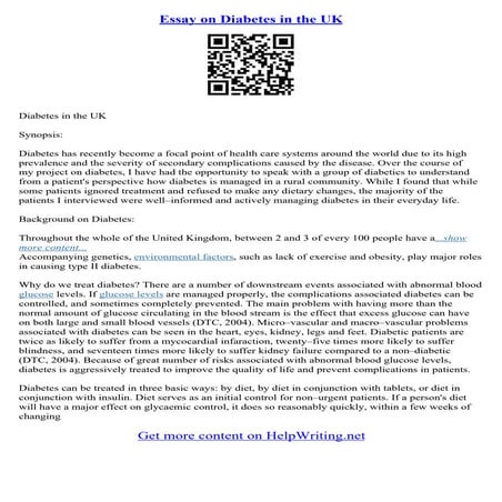 Essay On Diabetes | PDF