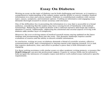 Essay On Diabetes. Causes, Complications, and Prevention of Diabetes ...