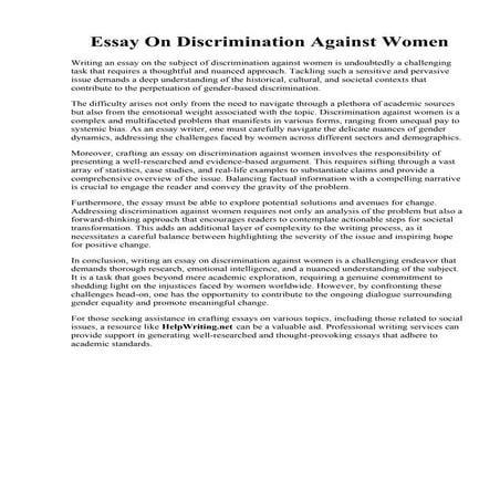 Essay On Discrimination Against Women | PDF
