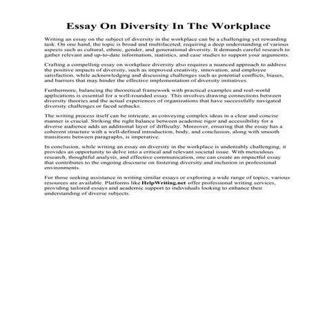 Essay On Diversity In The Workplace. Essay cultural diversity in the ...