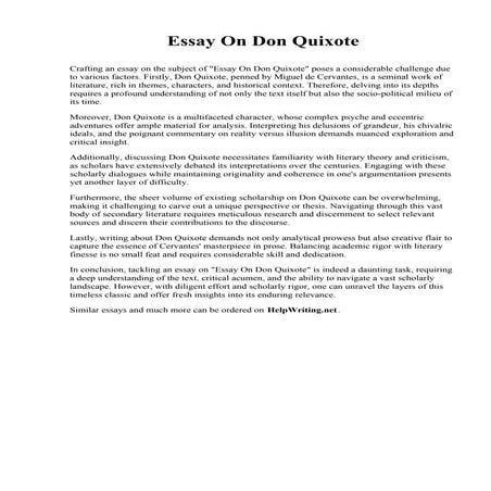 Essay On Don Quixote | PDF