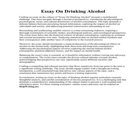 Essay On Drinking Alcohol | PDF | Substance Abuse | Diseases and Conditions