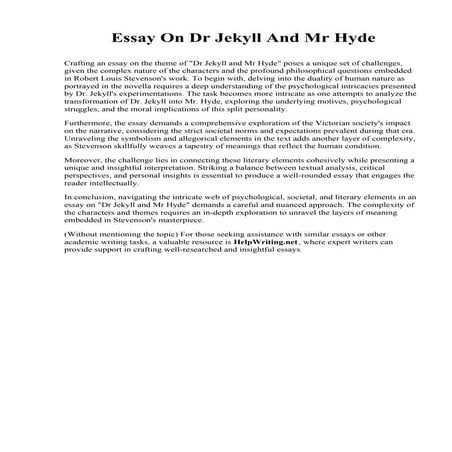 Essay On Dr Jekyll And Mr Hyde. Geneva College | PDF | Books and Literature