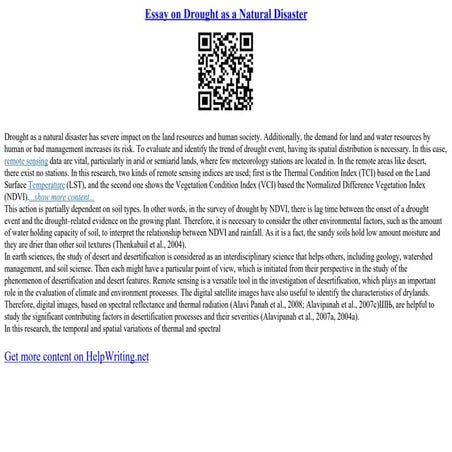Essay On Drought As A Natural Disaster | PDF