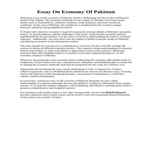 Essay On Economy Of Pakistan. Essay on measures to improve economy of ...