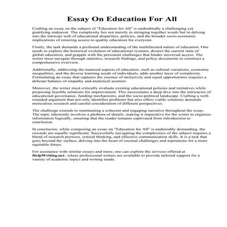 Essay On Education For All. History Essay: Education essay examples | PDF